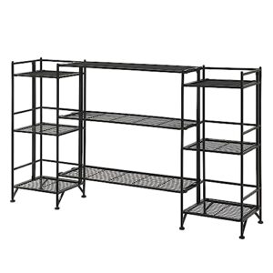 convenience concepts xtra storage 3 tier folding metal shelves with set of 3 deluxe extension shelves - organizer for living room, office, bedroom, garage, kitchen, bathroom, black