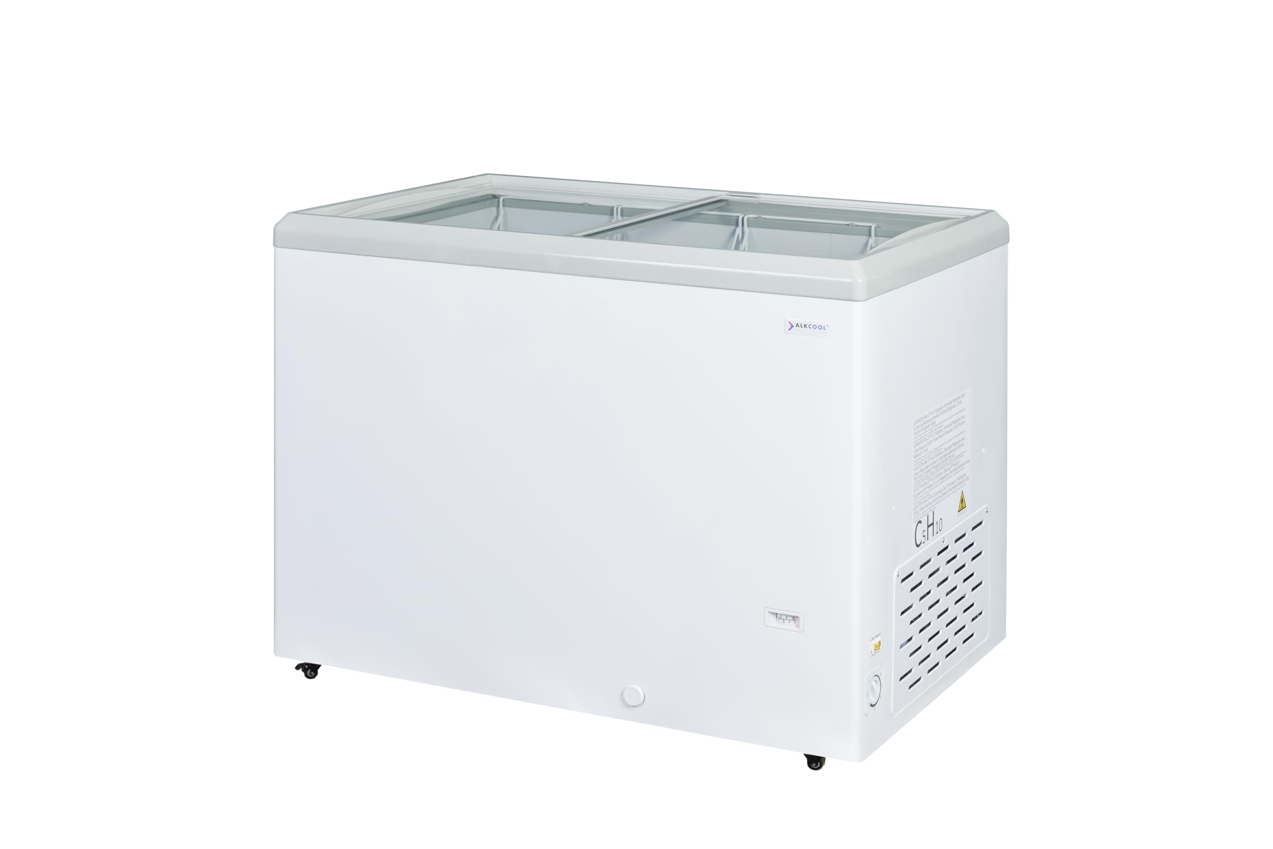 NAFCOOL 12.4 Cu.Ft Commercial Chest Freezer with LED Light,Temp Rang -8°F and 0°F,Glass Top Display Chest Freezer with 6 Removable Wire Baskets,Sliding Lids, Lock,Caster Wheels, White