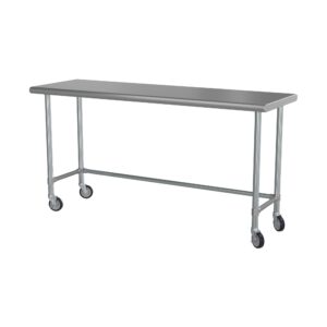 24" x 72" 18-gauge 430 stainless steel open base work table with 5" heavy duty zinc swivel stem casters for commercial kitchen, restaurant, cafe