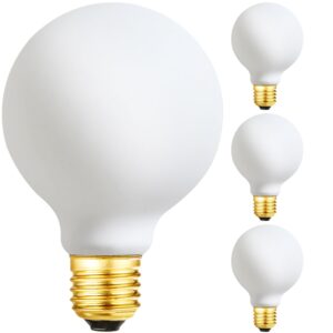 leools led light bulb g25/g80 dimmable flick-free matt white 6w soft white 3000k cri95 600lm, 60w equivalent vintage led edison globe light bulb,e26 standard base, 4 pack