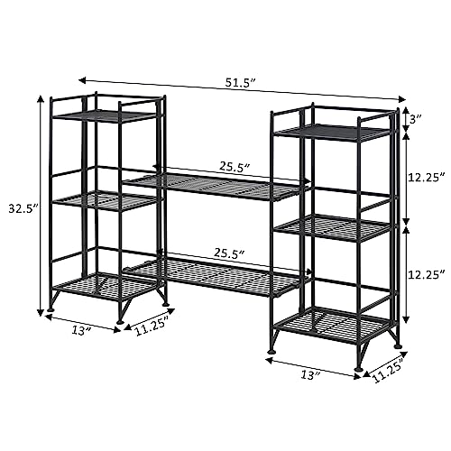 Convenience Concepts Xtra Storage 3 Tier Folding Metal Shelves with Set of 2 Extension Shelves - Organizer for Living Room, Office, Bedroom, Garage, Kitchen, Bathroom, Black