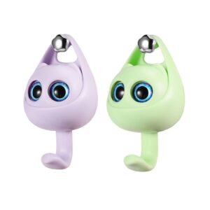 talkiiwith creative adhesive coat hooks，2pcs wink cat hooks for hanging towels, hats,coat,cloth bags, belts, key, for wall hanging（green+purple）