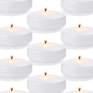 36 pack white floating candles 3 inch unscented and non-dripless wax burning for 13-15 hours, floating candles used for cylindrical vases, centerpieces at parties and home decorations