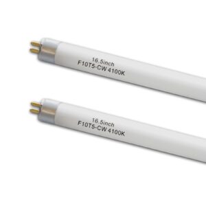 16inch f10t5 cw 10watt fluorescent bulb, 4100k cool white light, replacement t5 10w 4200k bright white lighting tube, 16.5" overall length (2pack)