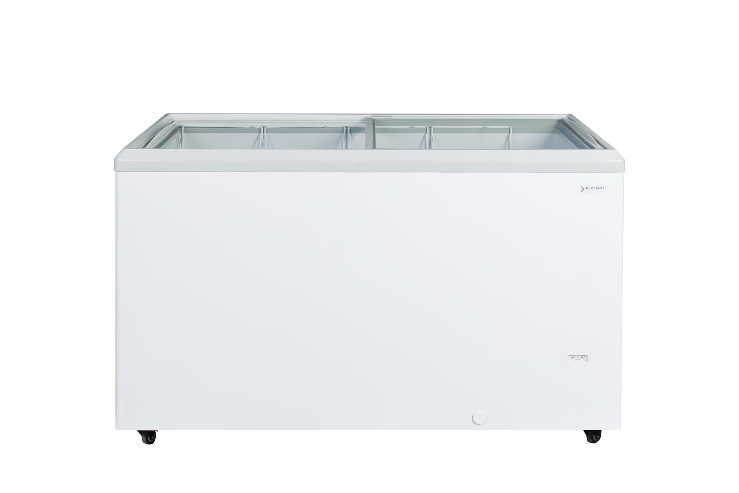 NAFCOOL 20 Cu.Ft Commercial Chest Freezer with LED Light,Temp Rang -8°F and 0°F,Glass Top Display Chest Freezer with 6 Removable Wire Baskets,Sliding Lids, Lock,Caster Wheels, White