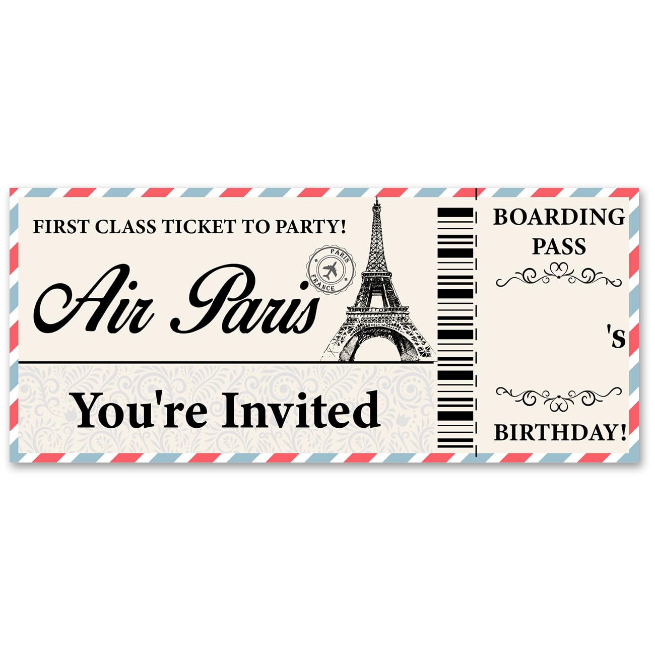 VAHATAN Paris Birthday Party Invitations 20 Pack Air Paris Ticket Invitations with Envelopes Invites Cards for Birthday Party