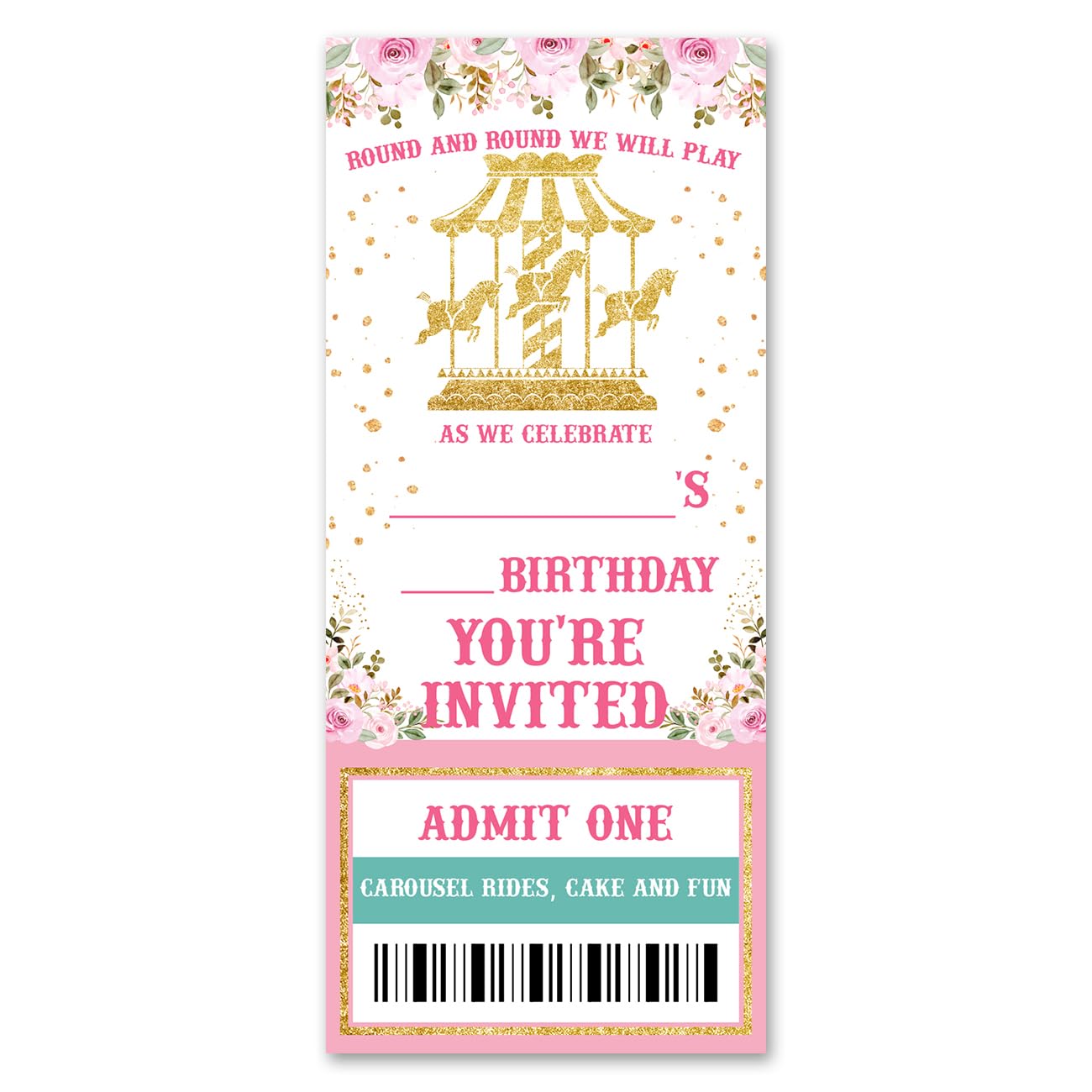 VAHATAN Carousel Birthday Party Invitations 20 Pack Carousel Ticket Invitations with Envelopes Invites Cards for Birthday Party