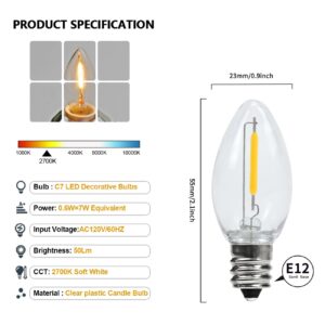 Erxiugs Chainable Accessory Cord with Three (3) c7/e12 Candelabra LED Light Bulbs, 8ft Blow Mold Light Cord with Male and Female Plugs for Village Accessories Houses Ceramics Tree Art and Craft.