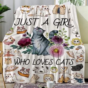 cat blanket ultra soft flannel throw blanket just a girl who loves cat blankets cat gifts for cat lovers cozy lightweight blankets for women kids adults 50"x 40"