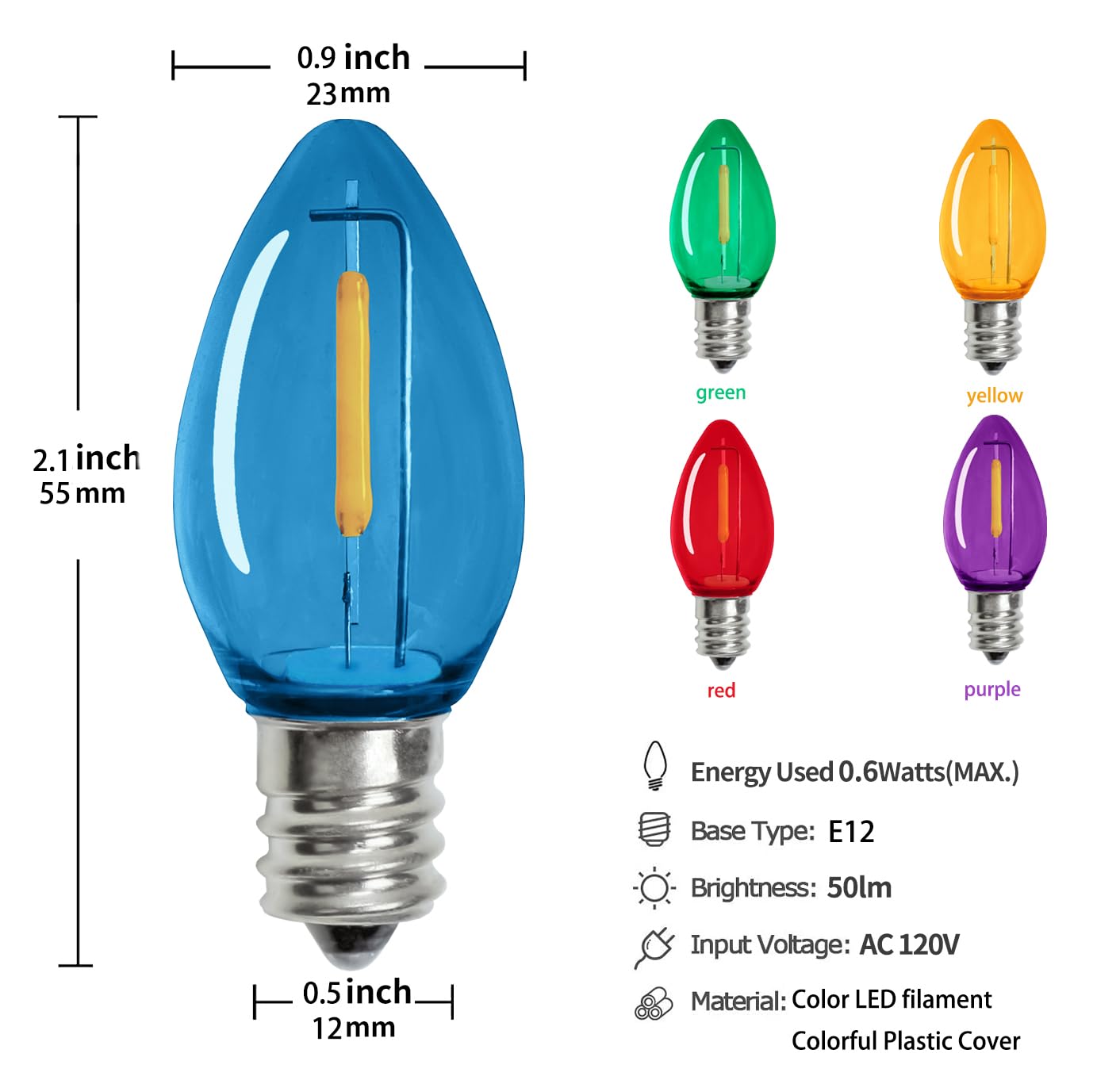 Exiugus 25Pack Shatterproof & Waterproof C7 Replacement LED Light Bulbs – 0.6W Equivalent to 7W, Multi-Color C7 LED Bulbs for Outdoor String Light, Commercial Grade Holiday Bulbs