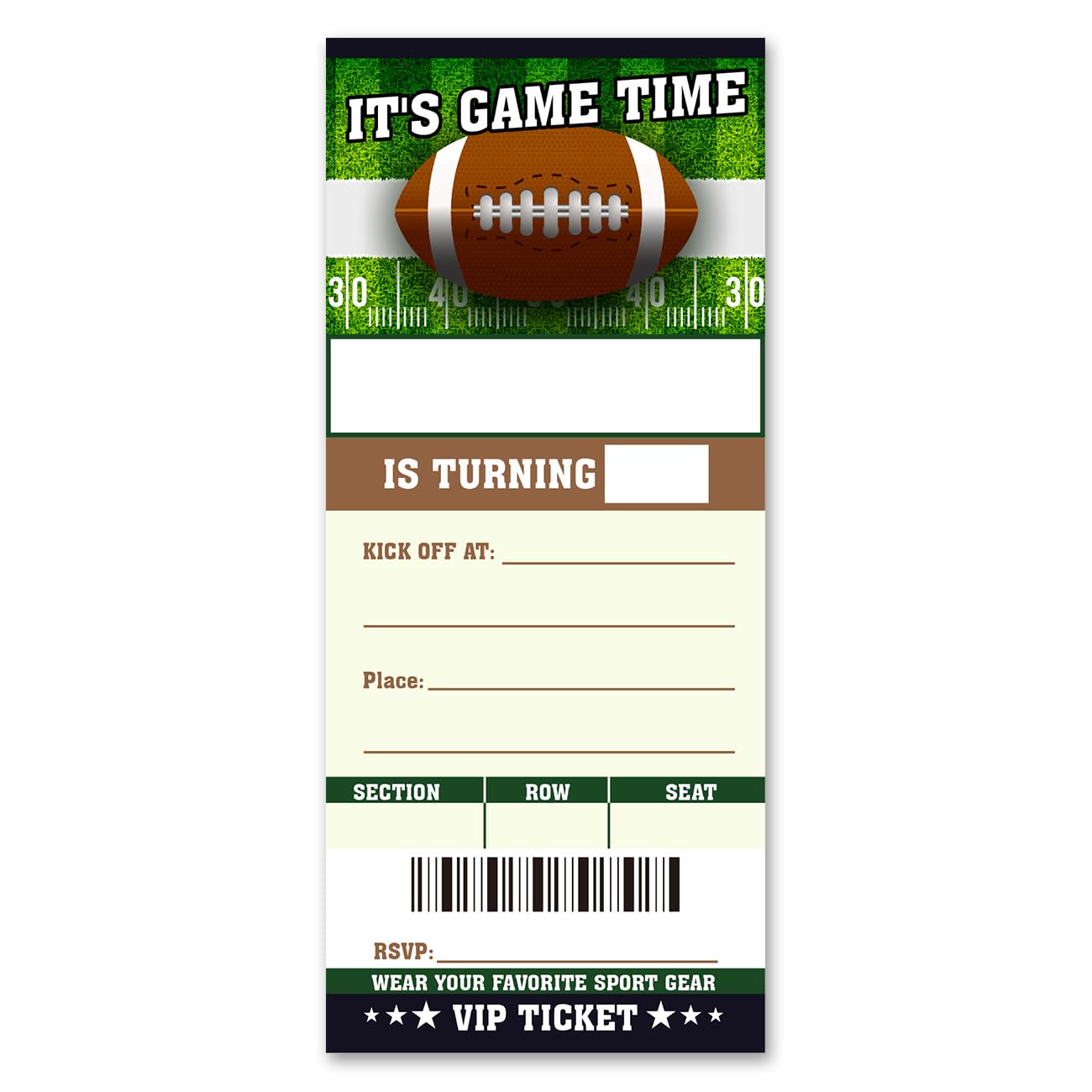 VAHATAN Football Birthday Party Invitations 20 Pack It's Game Time Football Ticket Invitations with Envelopes Invites Cards for Birthday Party