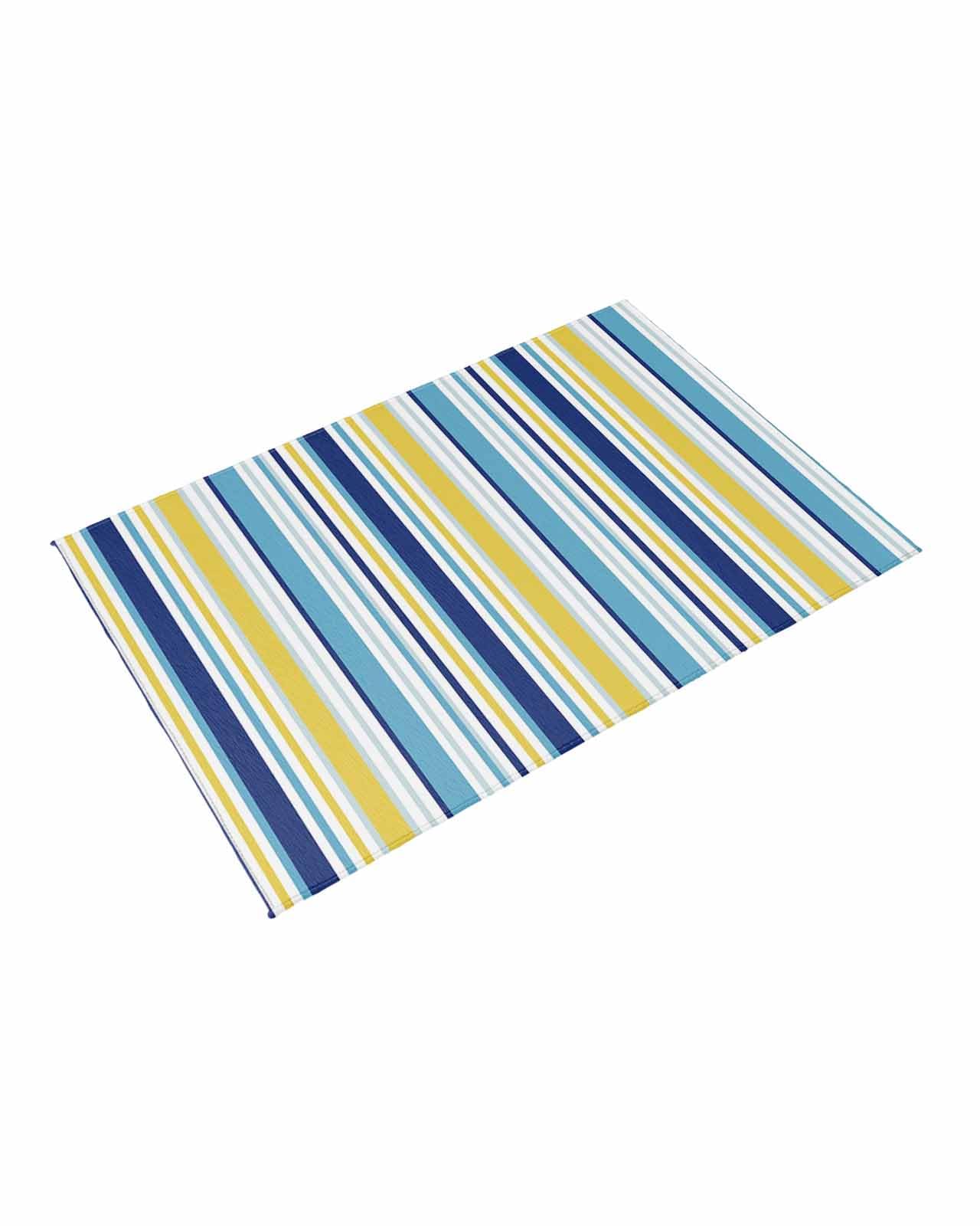 Blue Yellow Striped Outdoor Rug for Patio/Deck/Porch, Non-Slip Large Area Rug 4 x 6 Ft, Farmhouse Navy Blue Ombre Stripes Indoor Outdoor Rugs Washable Area Rugs, Reversible Camping Rug Carpet Runner