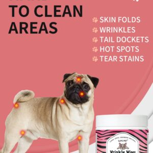 Natural Wrinkle Wipes for Dogs, 120 Count, Hypoallergenic Dog Wipes, Wrinkle Wipes French Bulldog, Cleaning & Deodorizing, Dog Wipes for Grooming Faces, Paws & Butts