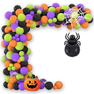 halloween latex balloon garland arch kit-orange purple black green confetti balloons with pumpkin foil balloon,bat foil balloon,spider web for halloween party