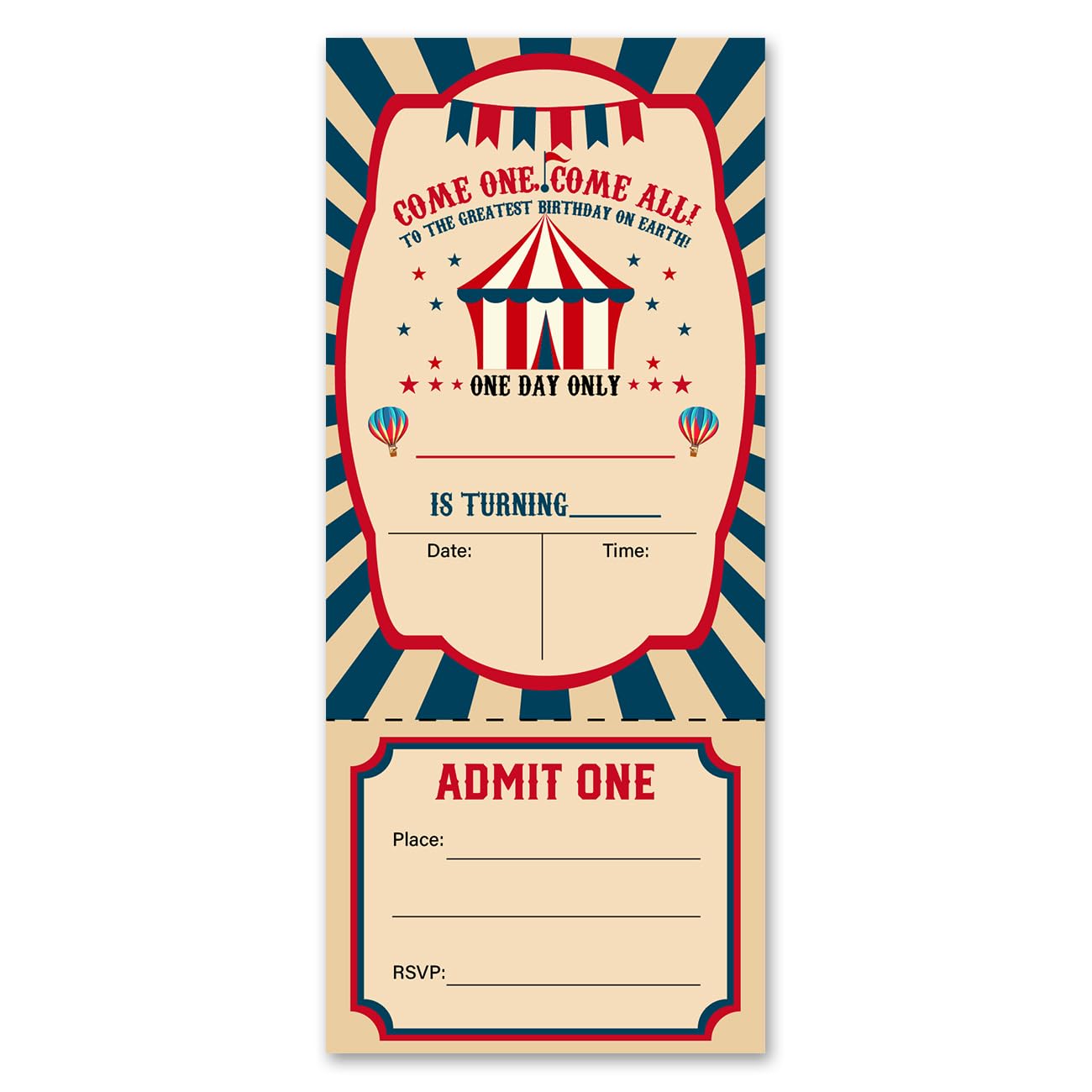 VAHATAN Carnival Birthday Party Invitations 20 Pack Carnival Theme Ticket Invitations with Envelopes Invites Cards for Birthday Party