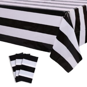 kesfey 3 packs black and white vertical striped tablecloth 54 x 108 inch geometric black stripe table cloths disposable plastic stripe table covers waterproof picnic tablecover for camping party