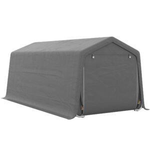 outsunny 10' x 20' carport portable garage, heavy duty storage tent, patio storage shelter w/anti-uv pe cover and double zipper doors, for motorcycle bike garden tools, gray