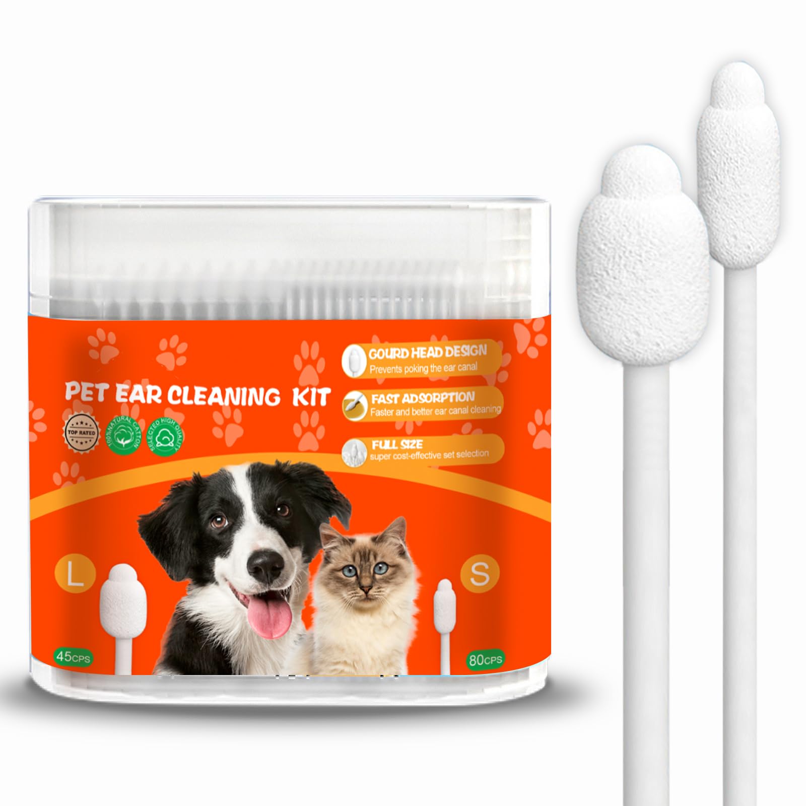 VVHOMIFE Combination of Small and Large Dog Ear Cleaning Swabs, Dog Q Tips. Dog Ear Cleaner to Prevent Accidental Injury to The Ear Canal, Aids to Dog Ear Infection Treatment, Total 125 pcs.