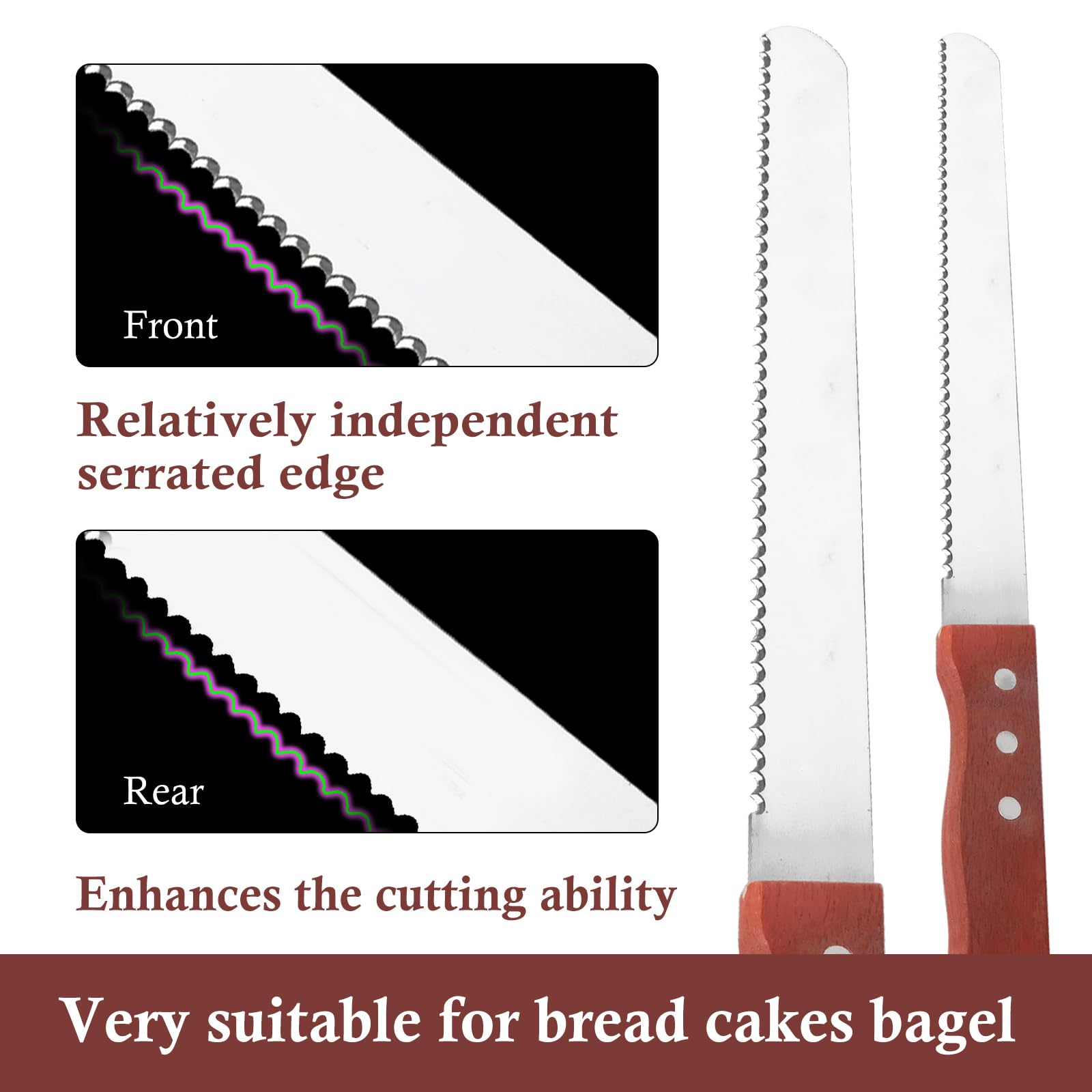 HTBMALL Bread Knife, Chef Serrated Bread Knife For Home Kitchens 10 Inch, Stainless steel Bread Knife, wooden knife handle