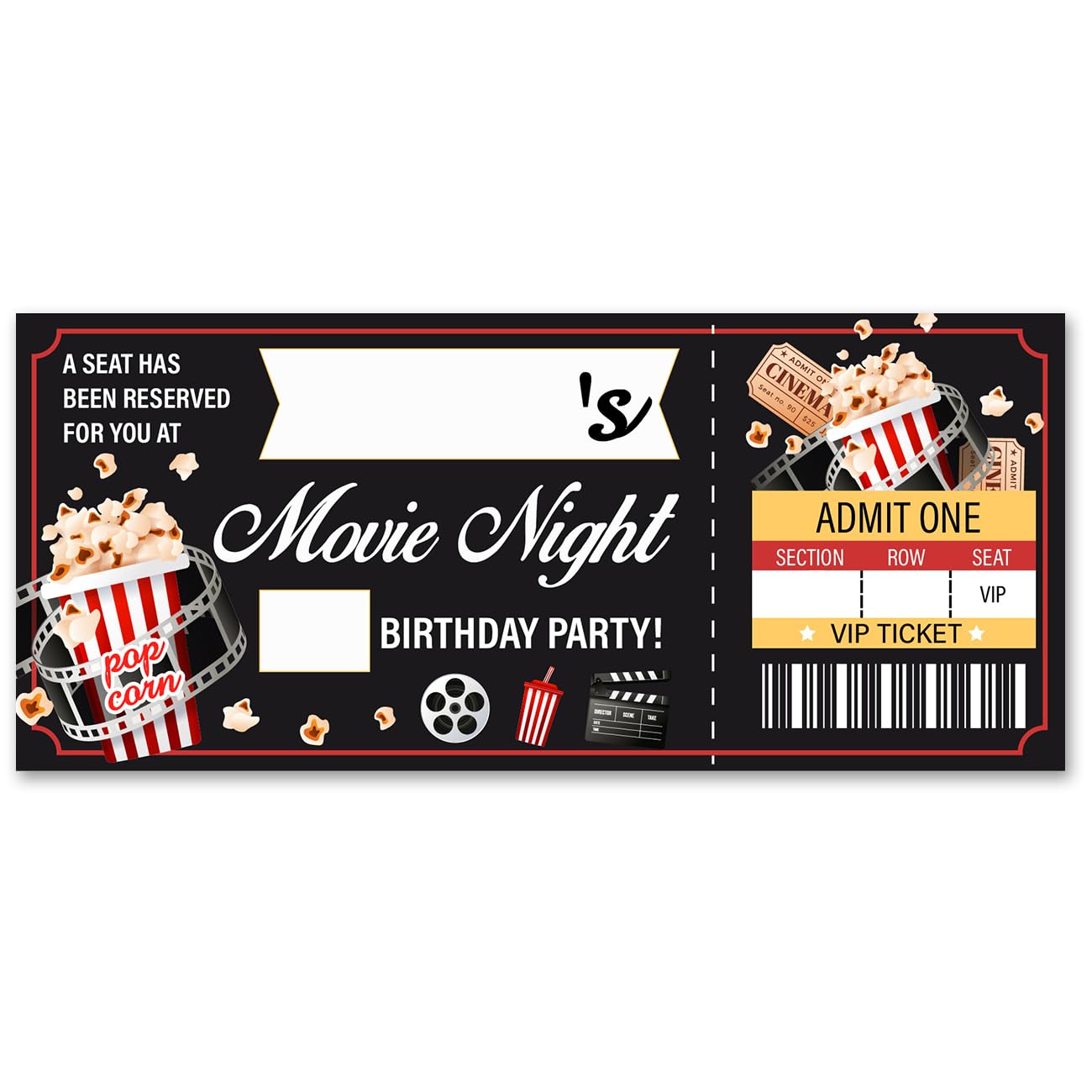 VAHATAN Movie Birthday Party Invitations 20 Pack Movie Theme Ticket Invitations with Envelopes Invites Cards for Birthday Party