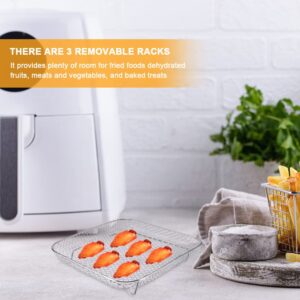 Square Air Fryer Rack,3 Layer Stainless Steel Stackable Dehydrato-r Rack with An-ti-scalding Clip,Stainless Steel Multi-Layer Dehydrato-r Rack Air fryer Accessories(Silver)