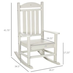 Outsunny 2 Piece Outdoor Rocking Chair Set, HDPE Rocking Patio Chairs with Rustic High Back, Armrests, Oversized Seat and Slatted Backrest, 350lbs Weight Capacity, White