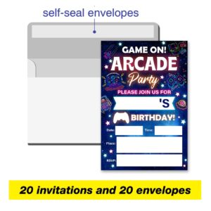 VAHATAN Arcade Party Birthday Invitations 20 Packs Arcade Party Glow Arcade Invites with Envelopes