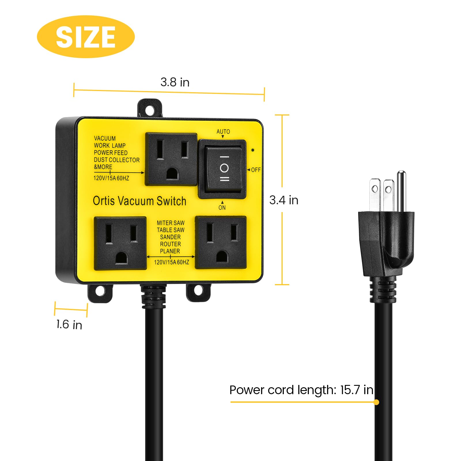 Automatic Vacuum Switch, Ortis Vacuum Switch for More Power Tools, Delay Vacuum On/Off to Prevent Circuit Overload and Tripping, Keep Your Workplace Cleaner, Better for Your Lung