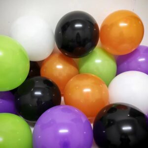 halloween balloons w/ribbon 100 pack 12 inch black orange white purple green balloons for halloween decorations