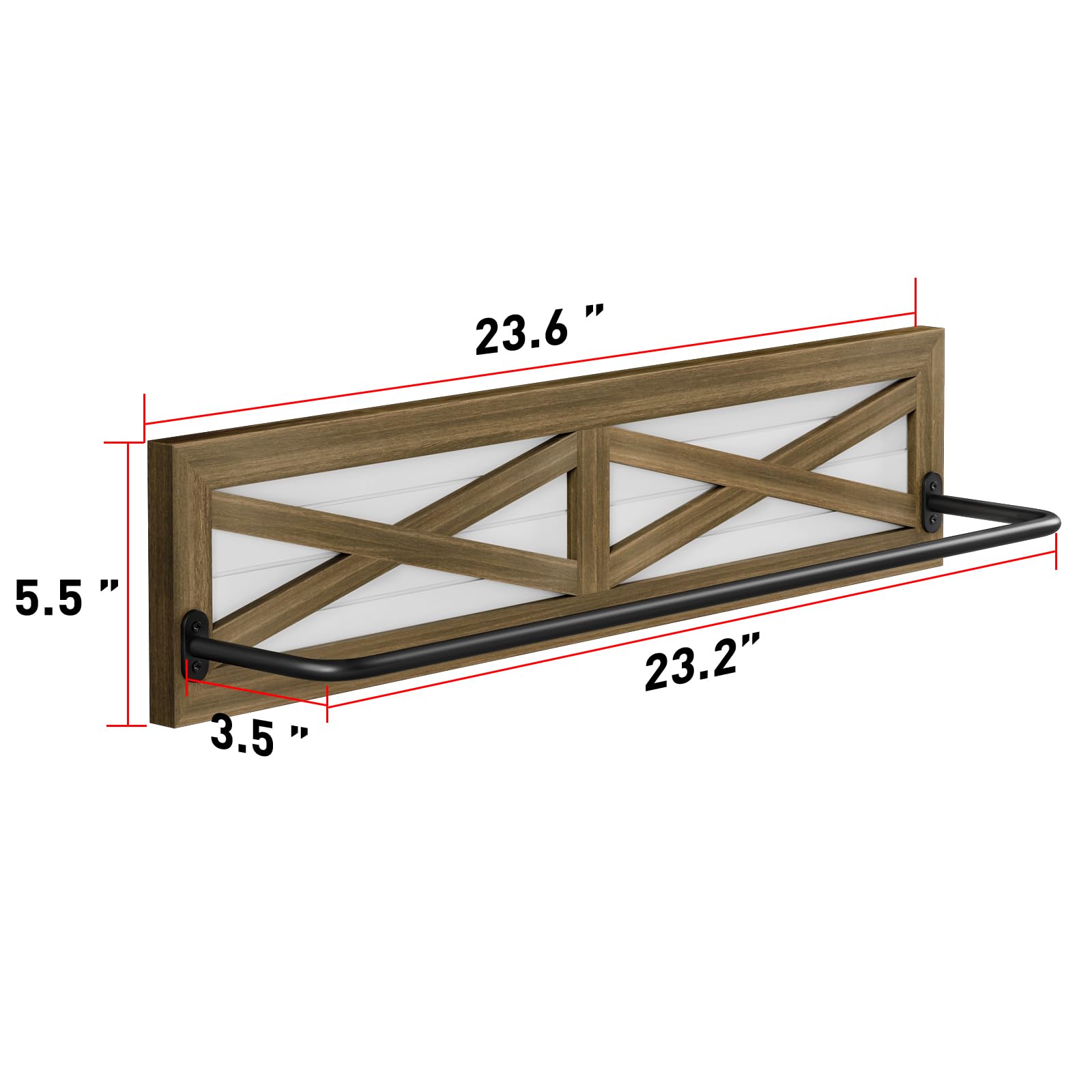 Extra Long Rustic Towel Rack 2 PCS, 23.6 Inch Monterey Pine Solid Wood Towel Holders Wall Mounted with Metal Bar, Brown Farmhouse Style, for Hand & Bath Towels, Bathroom Powder Room Decor