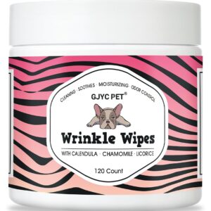 Natural Wrinkle Wipes for Dogs, 120 Count, Hypoallergenic Dog Wipes, Wrinkle Wipes French Bulldog, Cleaning & Deodorizing, Dog Wipes for Grooming Faces, Paws & Butts