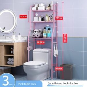 3-Shelf Bathroom Organizer Over The Toilet, Bathroom Spacesaver (Pink)