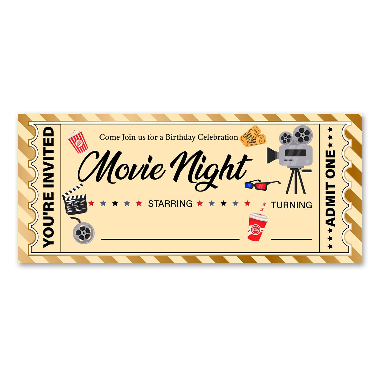 VAHATAN Movie Birthday Party Invitations 20 Pack Movie Ticket Invitations with Envelopes Invites Cards for Birthday Party