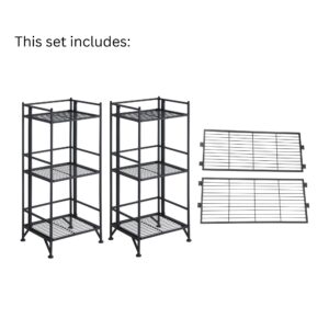 Convenience Concepts Xtra Storage 3 Tier Folding Metal Shelves with Set of 2 Extension Shelves - Organizer for Living Room, Office, Bedroom, Garage, Kitchen, Bathroom, Black