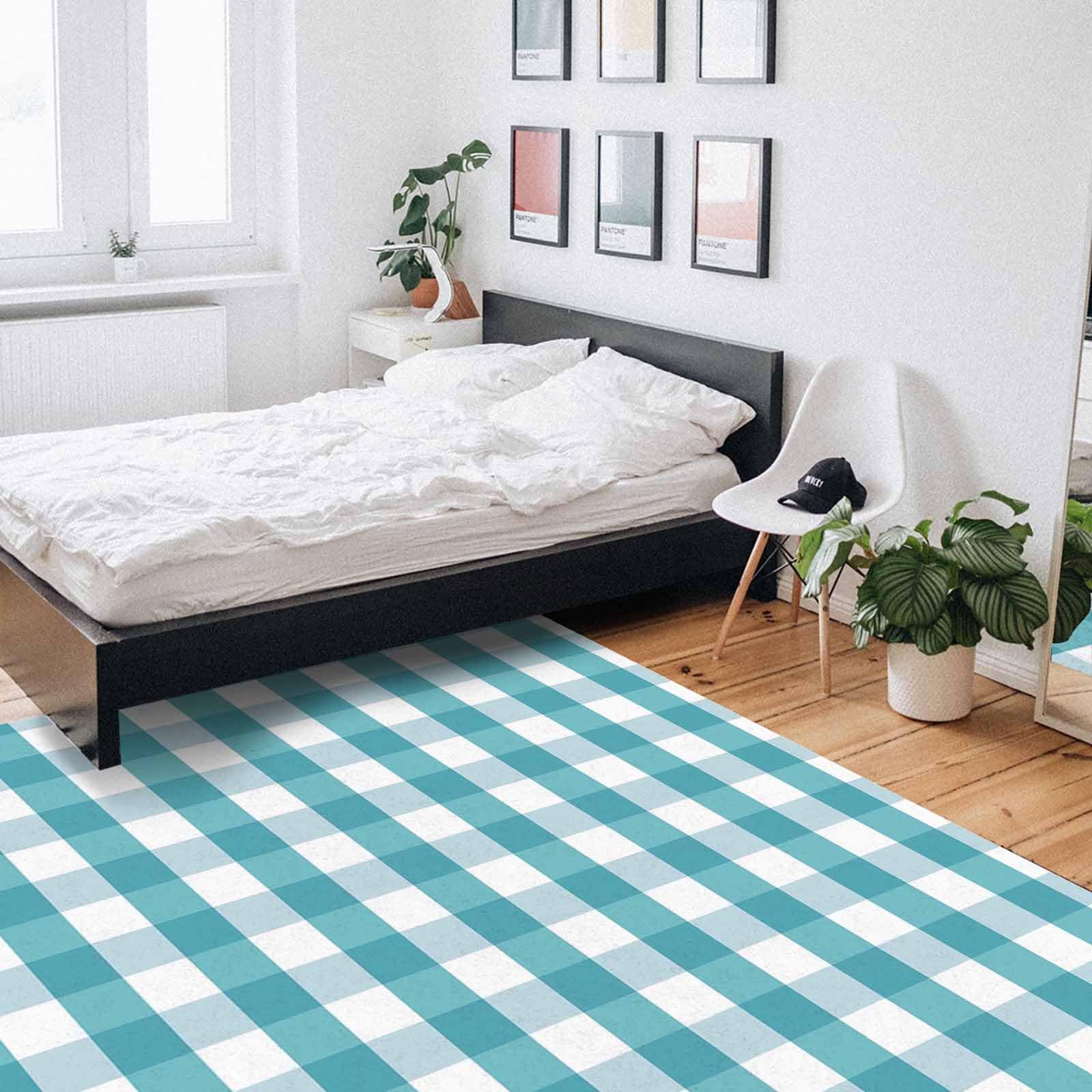 Teal Checkered Area Rugs for Living Room/Bedrooom, 2'x3' Area Rug Non-Slip, Farmhouse Aqua White Buffalo Plaid Kids Room Area Rug Washable Accent Floor Carpet Runner Indoor Outdoor