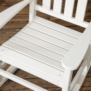 Outsunny 2 Piece Outdoor Rocking Chair Set, HDPE Rocking Patio Chairs with Rustic High Back, Armrests, Oversized Seat and Slatted Backrest, 350lbs Weight Capacity, White