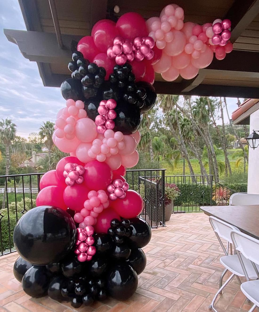 Enanal Pink and Black Balloon Garland Arch Kit, 153pcs Black Magenta Baby Pink and Chrome Pink Balloons for Girls Birthday Decoration Sweet 16 Party Supplies Bridal Shower Graduation Decor (Pink)