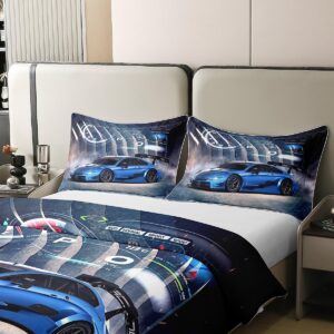 Erosebridal Kids Race Car 100% Cotton Duvet Cover Set Twin Size, Sports Car Comforter Cover Extreme Sport Theme Bedding Set, Modern Home Room Decorative Bedding Set with 1 Pillow Sham, 2 Pcs