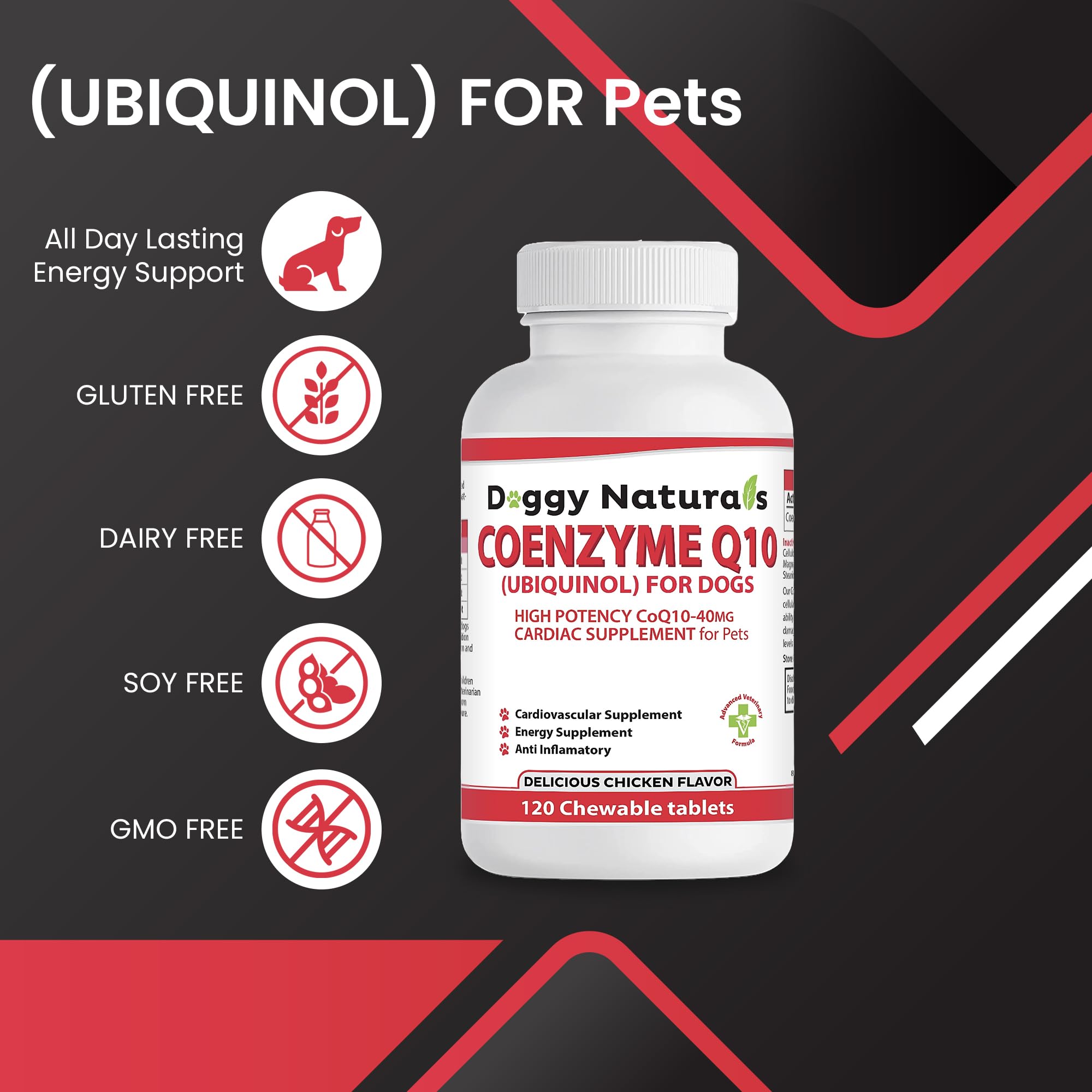 Coenzyme Q10 High Potency COQ10-40mg UBIQUINOL for Dogs (120 Tabs) Made in U.S.A. CoQ10 for Dogs