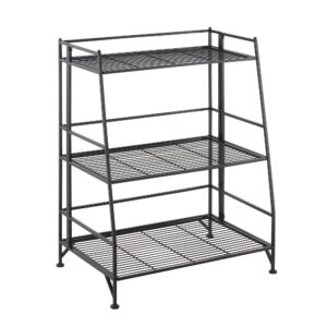 convenience concepts xtra storage shelves - 3-tier ladder folding metal shelving organizer stand, modern stands for storage and display in living room, bathroom, office, den, kitchen, garage, black