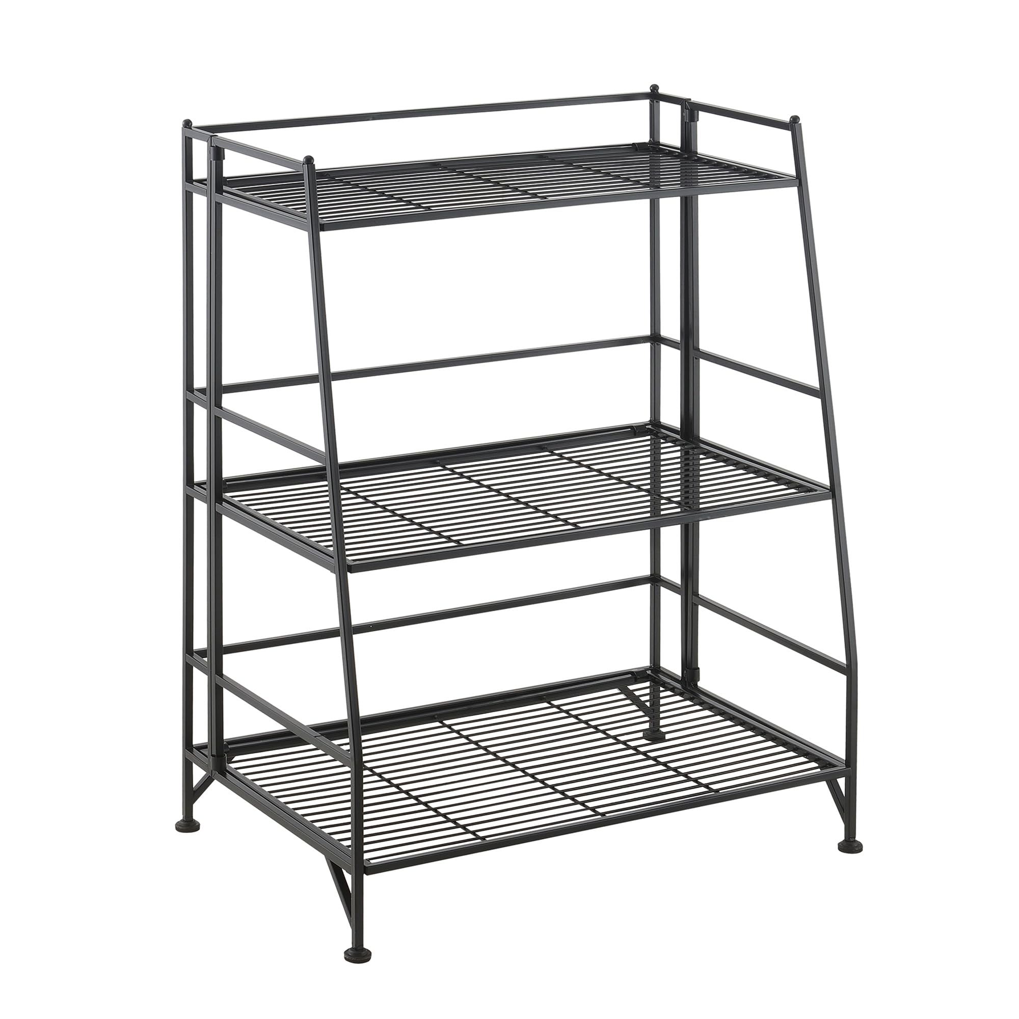 Convenience Concepts Xtra Storage Shelves - 3-Tier Ladder Folding Metal Shelving Organizer Stand, Modern Stands for Storage and Display in Living Room, Bathroom, Office, Den, Kitchen, Garage, Black