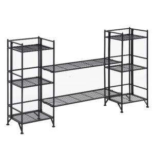 convenience concepts xtra storage 3 tier folding metal shelves with set of 2 deluxe extension shelves - organizer for living room, office, bedroom, garage, kitchen, bathroom, black