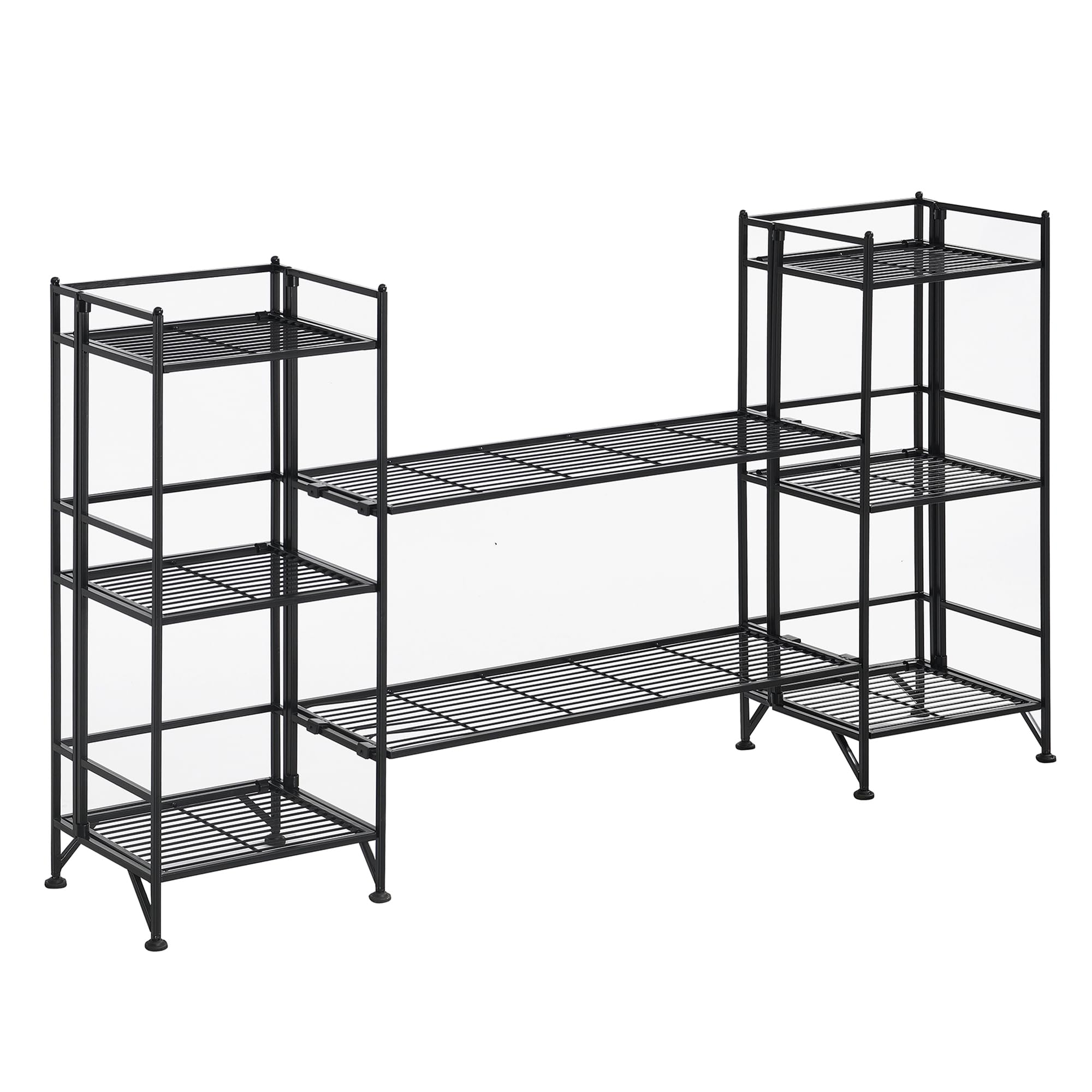 Convenience Concepts Xtra Storage 3 Tier Folding Metal Shelves with Set of 2 Deluxe Extension Shelves - Organizer for Living Room, Office, Bedroom, Garage, Kitchen, Bathroom, Black