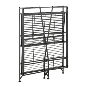 Convenience Concepts Xtra Storage Shelves - 3-Tier Ladder Folding Metal Shelving Organizer Stand, Modern Stands for Storage and Display in Living Room, Bathroom, Office, Den, Kitchen, Garage, Black