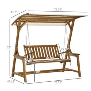 Outsunny 2 Seater Outdoor Swing Loveseat with Canopy and Hanging Chains, Patio Swing Chair, Wooden Porch Swing Glider, for Garden, Poolside, Backyard