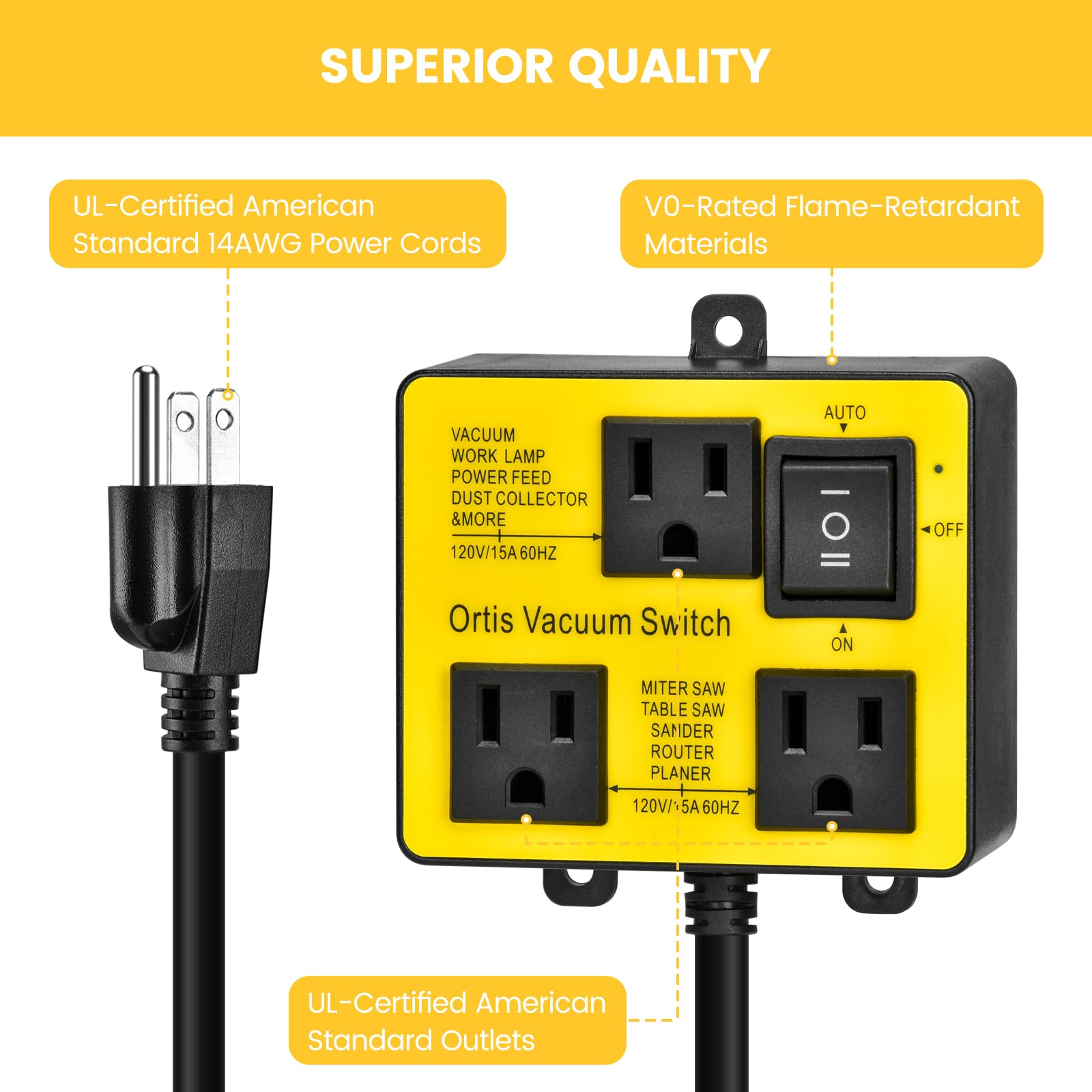 Automatic Vacuum Switch, Ortis Vacuum Switch for More Power Tools, Delay Vacuum On/Off to Prevent Circuit Overload and Tripping, Keep Your Workplace Cleaner, Better for Your Lung