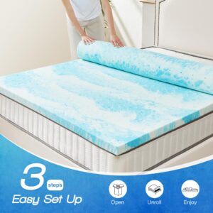 Sweetcrispy Mattress Topper King, Thick Cooling Gel Infused Memory Foam Bed Toppers for King Size Bed, 2 Inch Soft Mattress Pads for Sleeper Sofa, RV, Camper, CertiPUR-US Certified, Blue