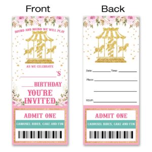 VAHATAN Carousel Birthday Party Invitations 20 Pack Carousel Ticket Invitations with Envelopes Invites Cards for Birthday Party