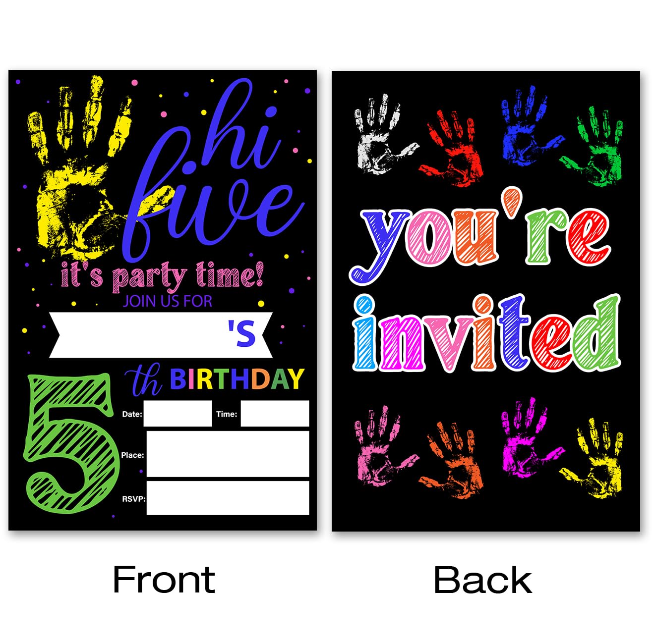 VAHATAN Hi Five 5th Birthday Party Invitations 20 Packs 5 Year Old Birthday Invites With Envelopes Colorful 5th Birthday Fill in Invite Cards