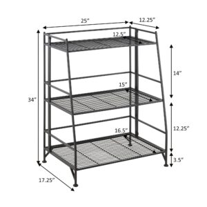 Convenience Concepts Xtra Storage Shelves - 3-Tier Ladder Folding Metal Shelving Organizer Stand, Modern Stands for Storage and Display in Living Room, Bathroom, Office, Den, Kitchen, Garage, Black